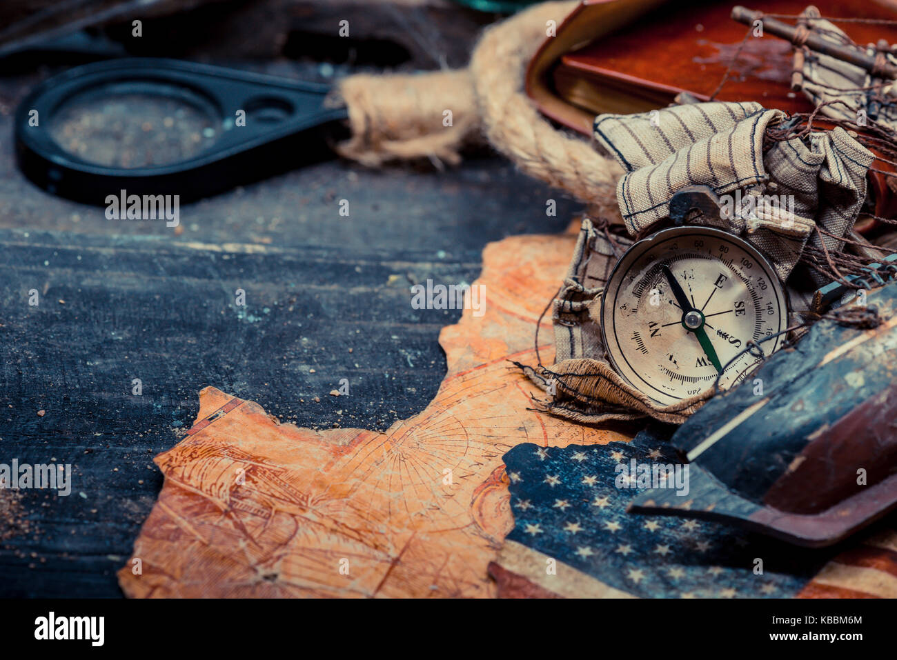 Columbus day and world map with compass Stock Photo - Alamy