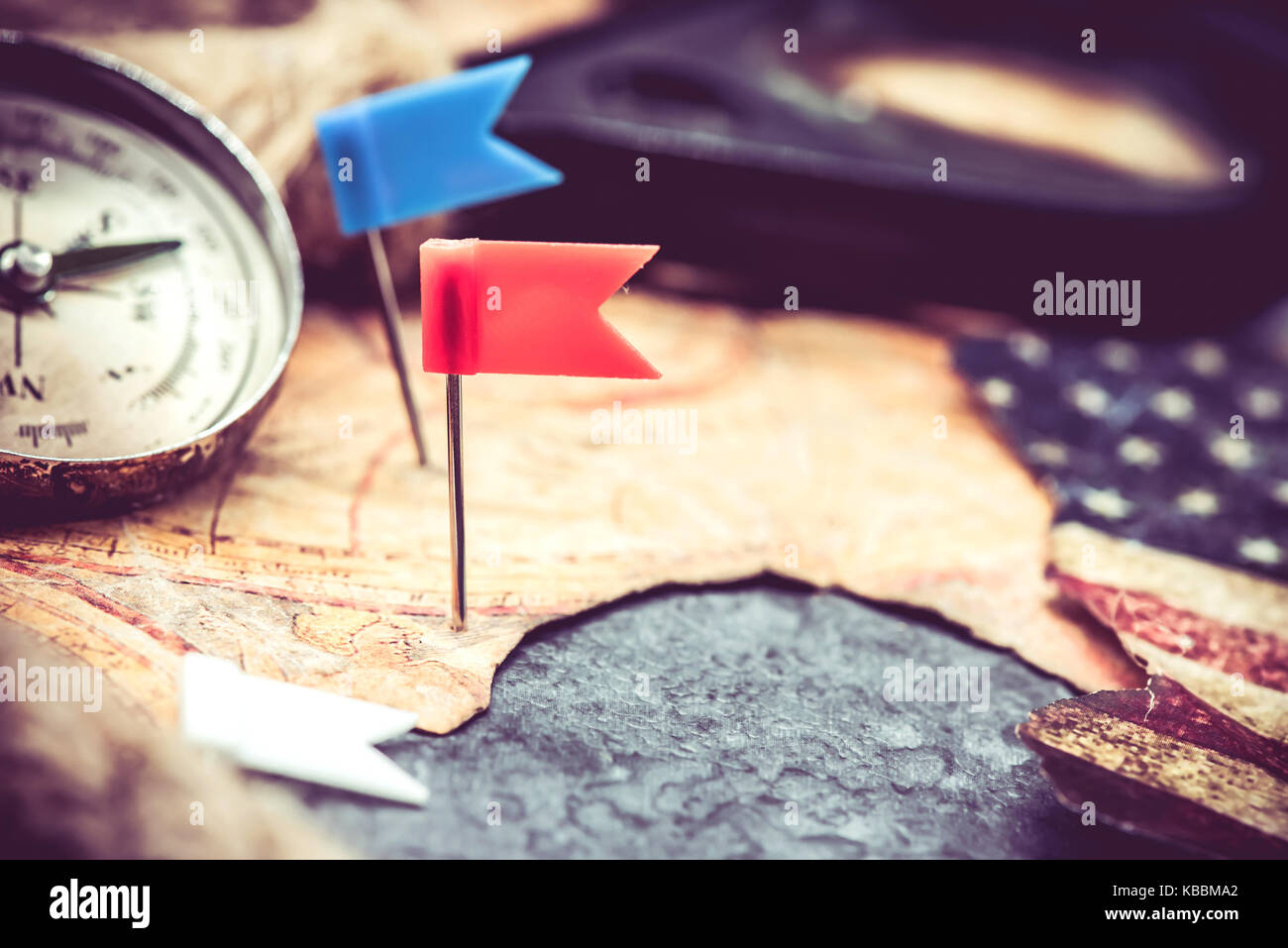 Columbus day and world map with compass Stock Photo - Alamy