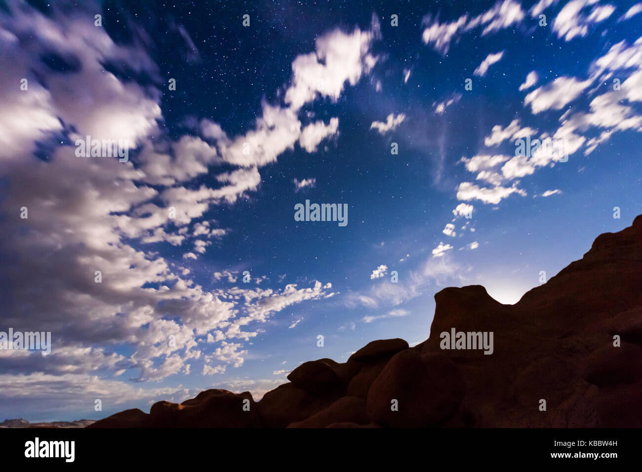 Night sky with full moon rising, or moonrise, in Goblin Valley State ...