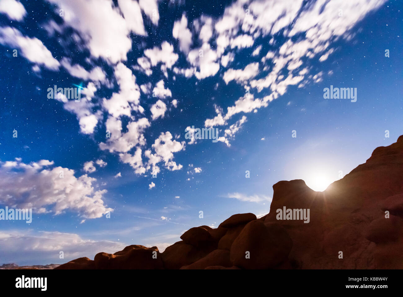 Night sky with full moon rising, or moonrise, in Goblin Valley State ...