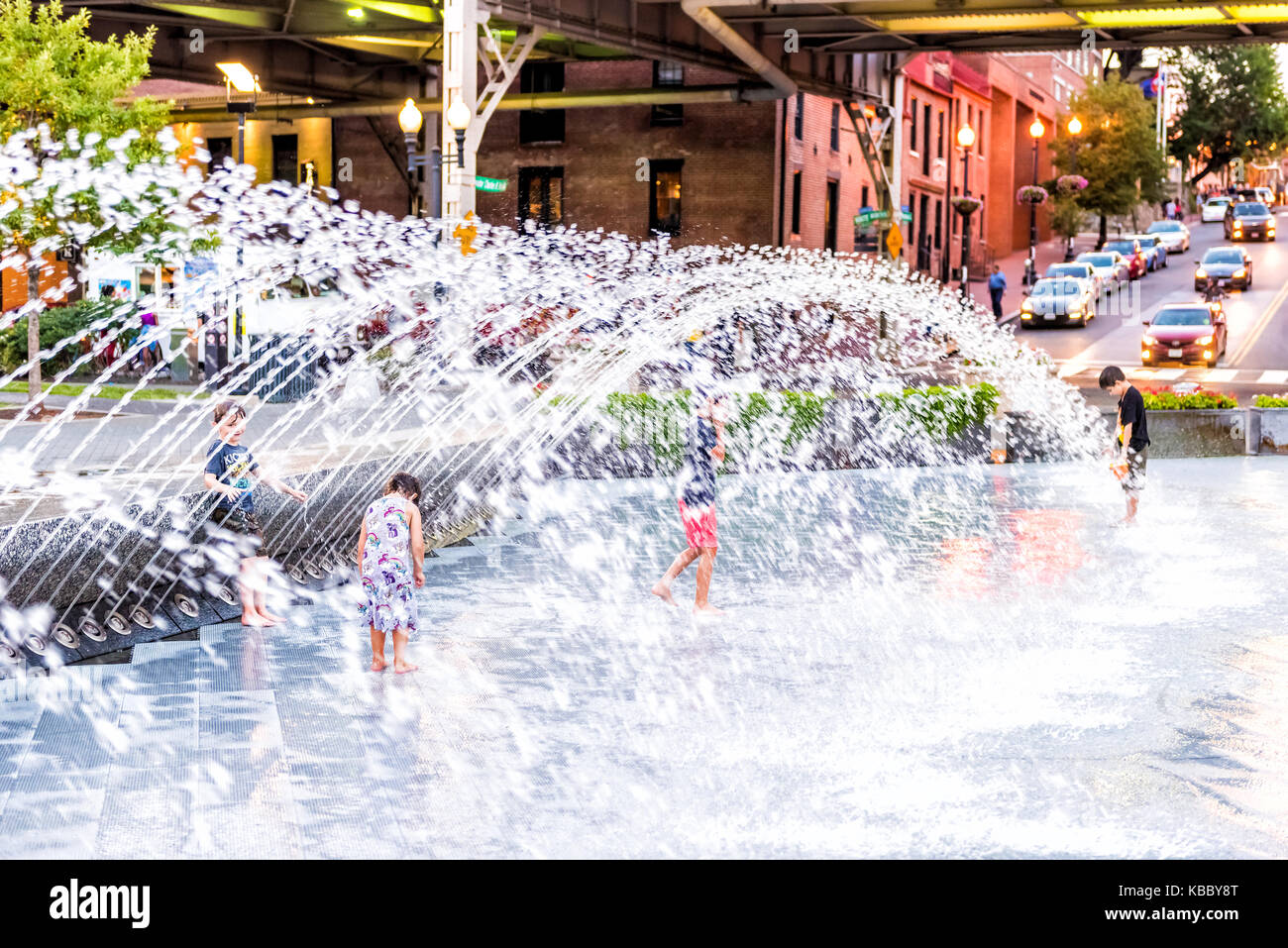 Washington DC, USA - August 4, 2017: Young boys children playing in ...