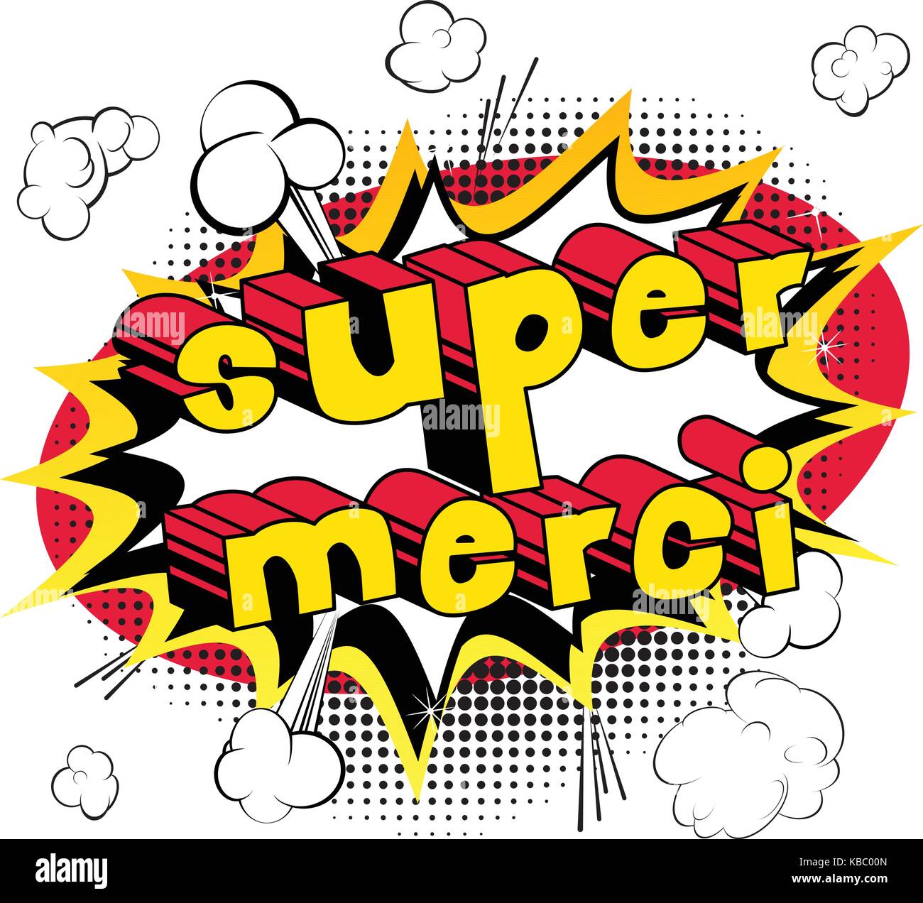 Super Merci - Thank You in French - Comic book style word on abstract ...