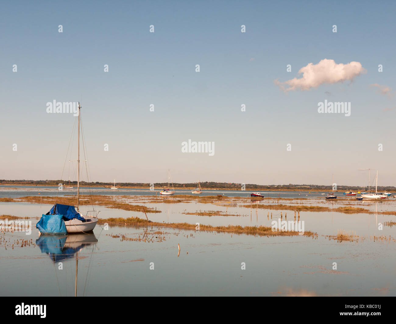 beautiful peaceful harbour scene estuary maldon boat mast reflections ...