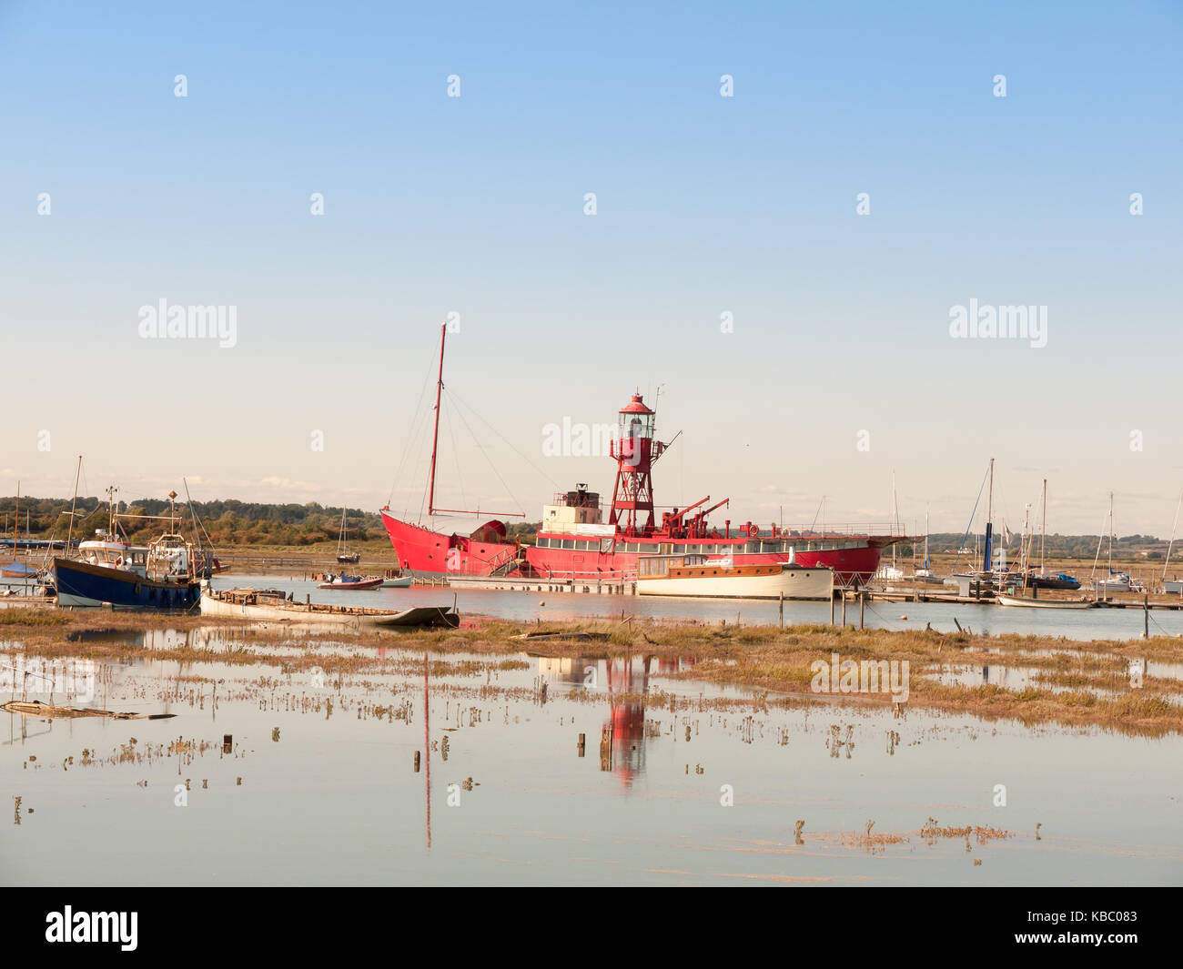 big red life boat moored in estuary tollesbury maldon; essex; england ...