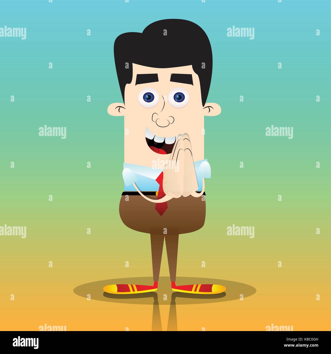 Happy smiling successful business office worker with praying hands ...