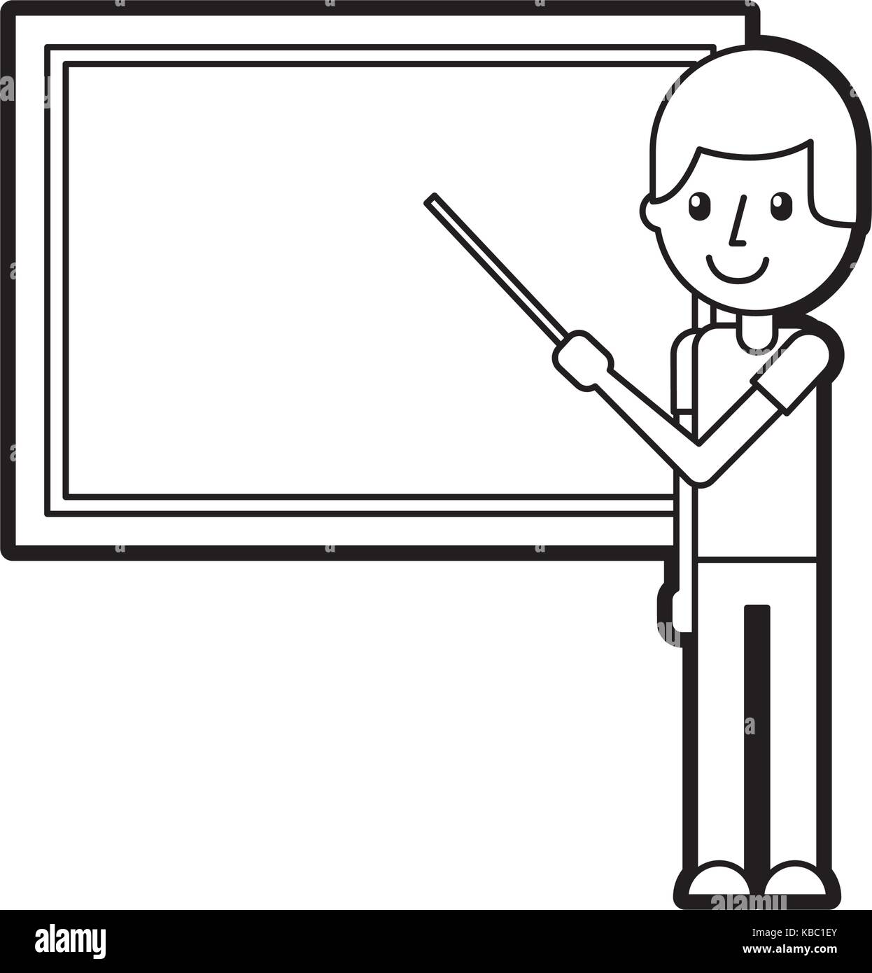 teacher with pointer showing on board on lesson at blackboard in ...