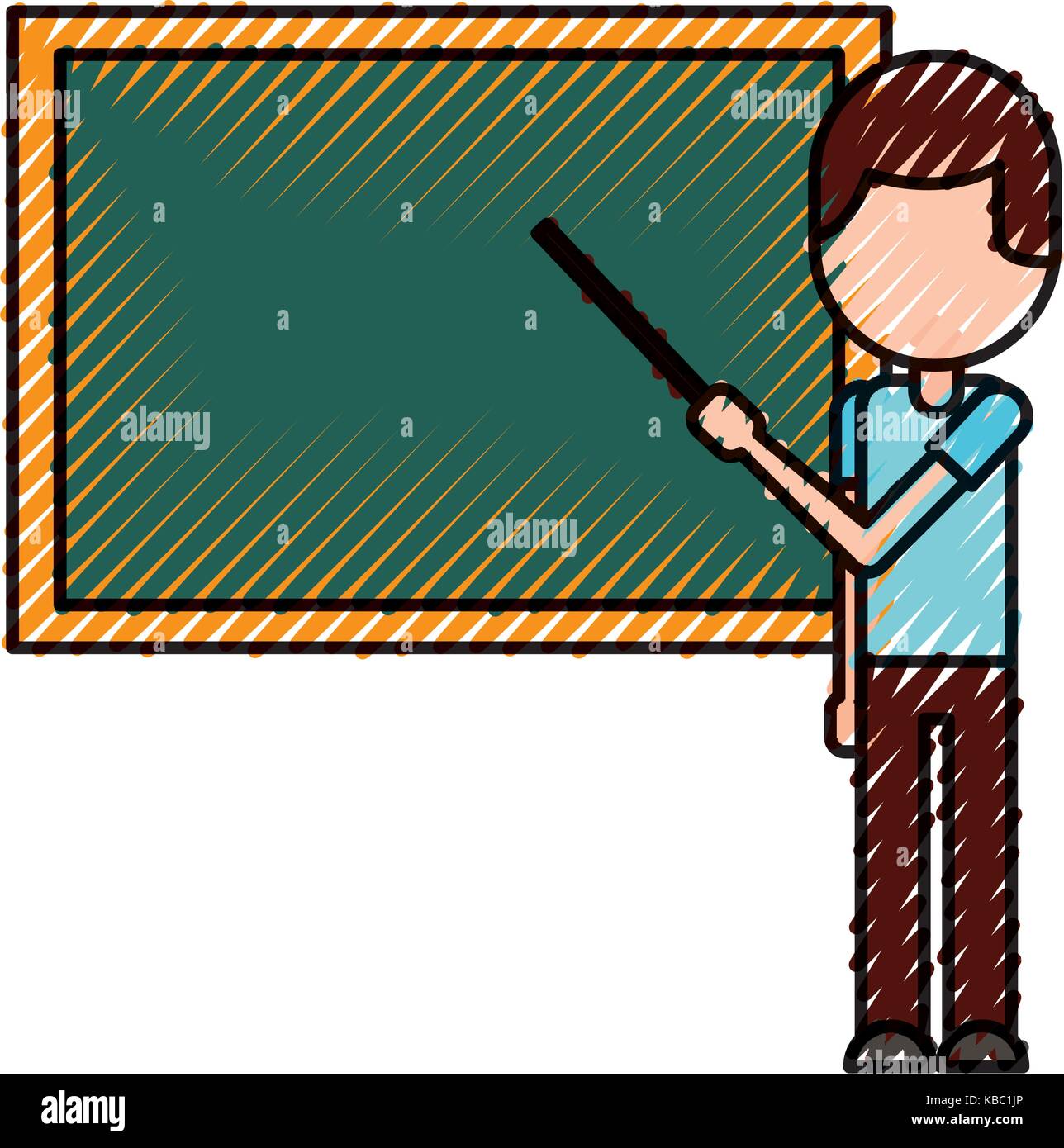 teacher with pointer showing on board on lesson at blackboard in ...