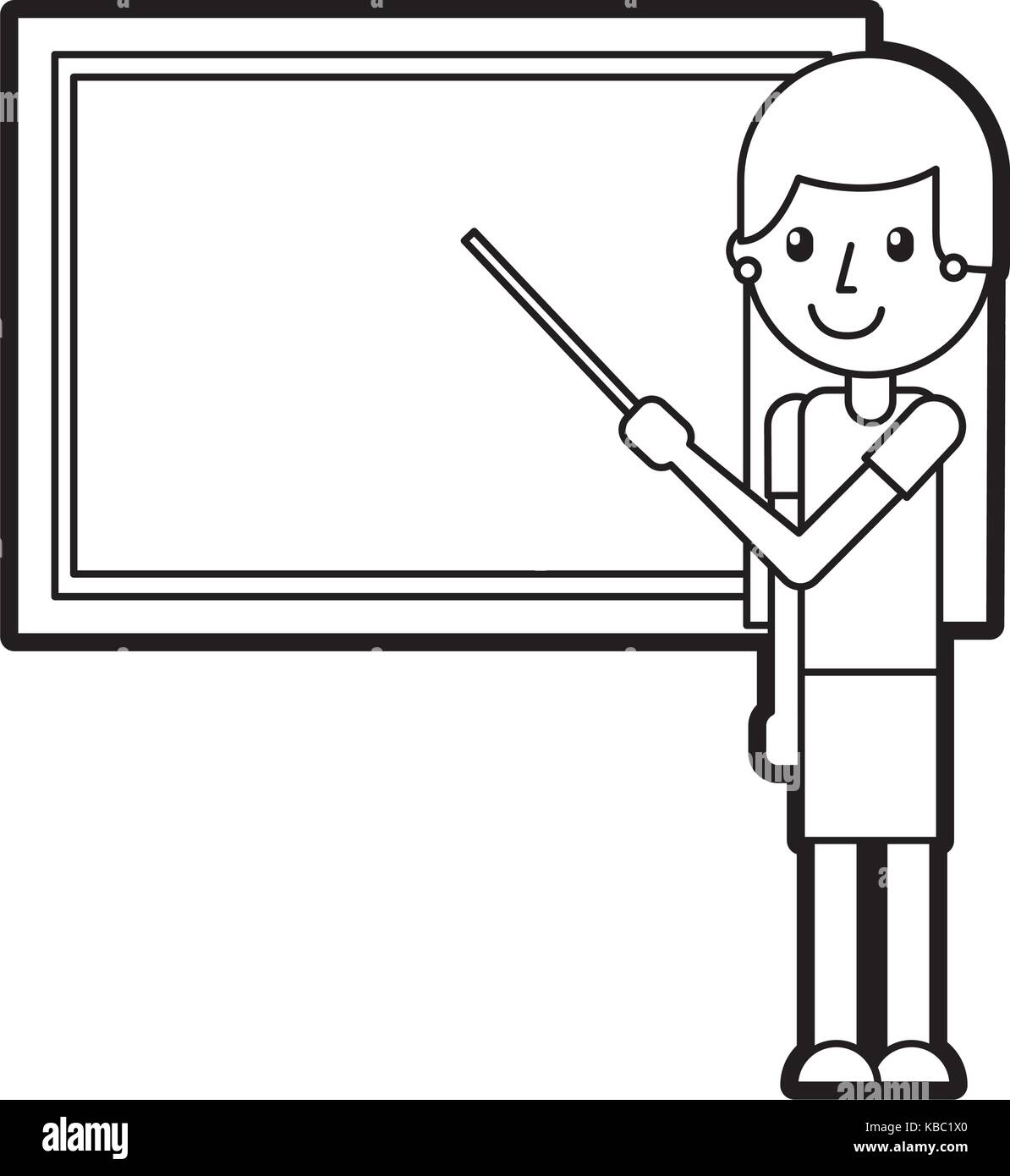 Cartoon Teacher With Pointer Standing In Front Of Blackboard Stock