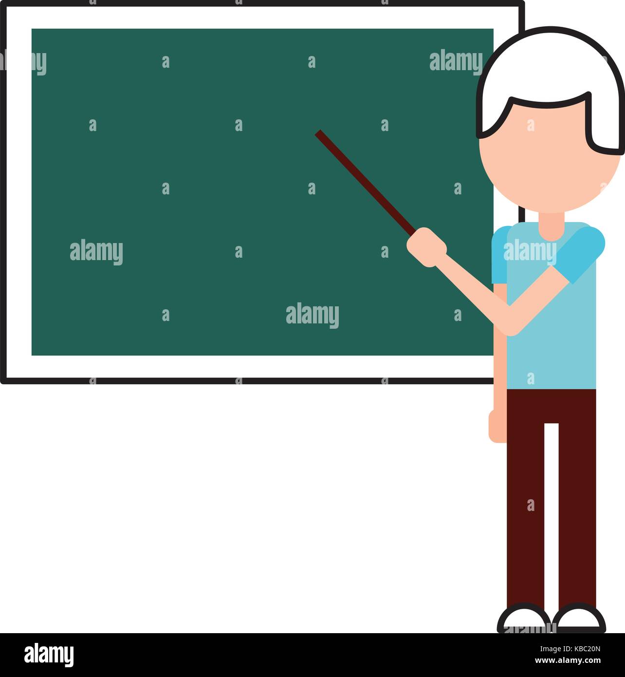 teacher with pointer showing on board on lesson at blackboard in ...