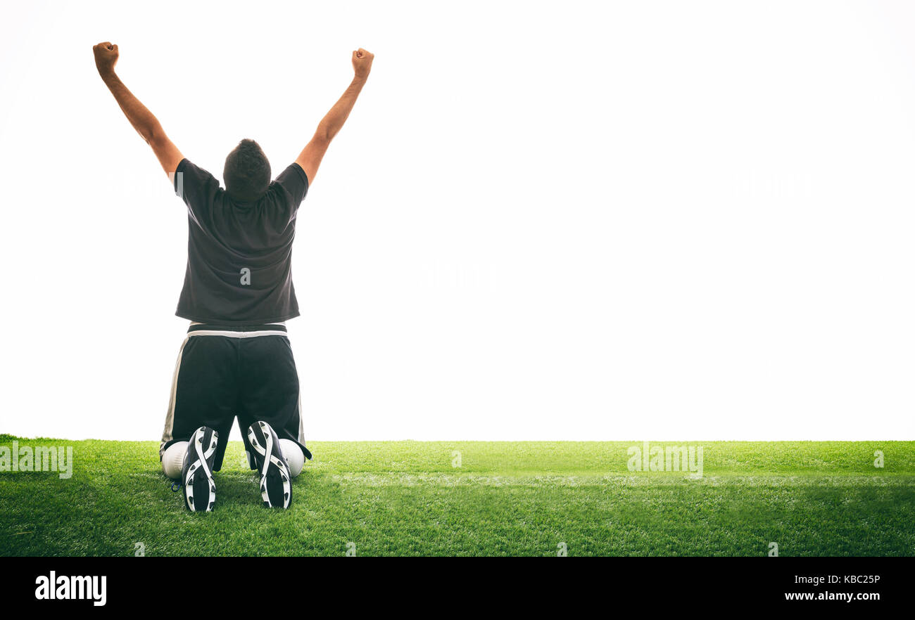 Victory celebration concept. Soccer, football player celebrating on the ...