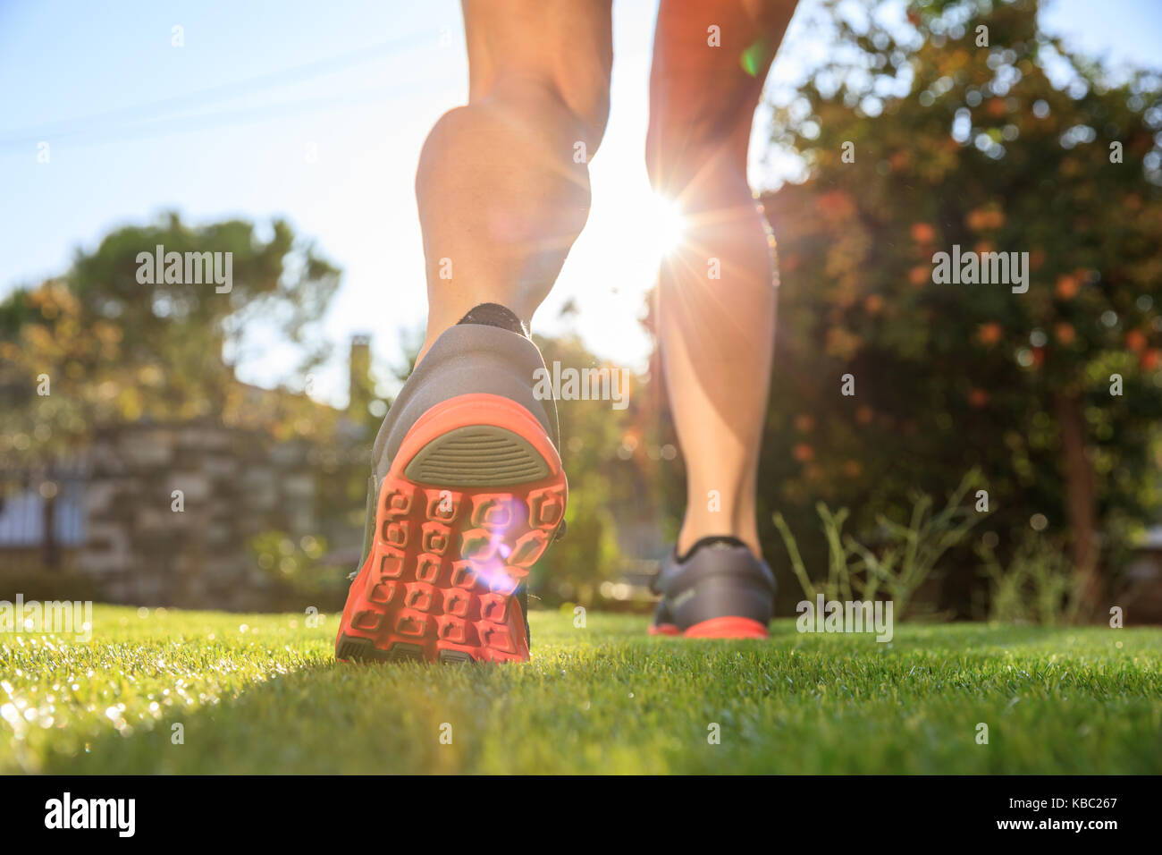 Woman runner running in nature, closeup on shoes Stock Photo - Alamy