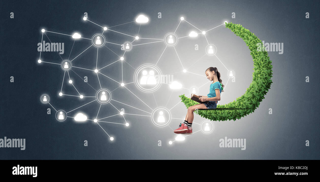 Idea of children Internet communication or online playing and el Stock ...