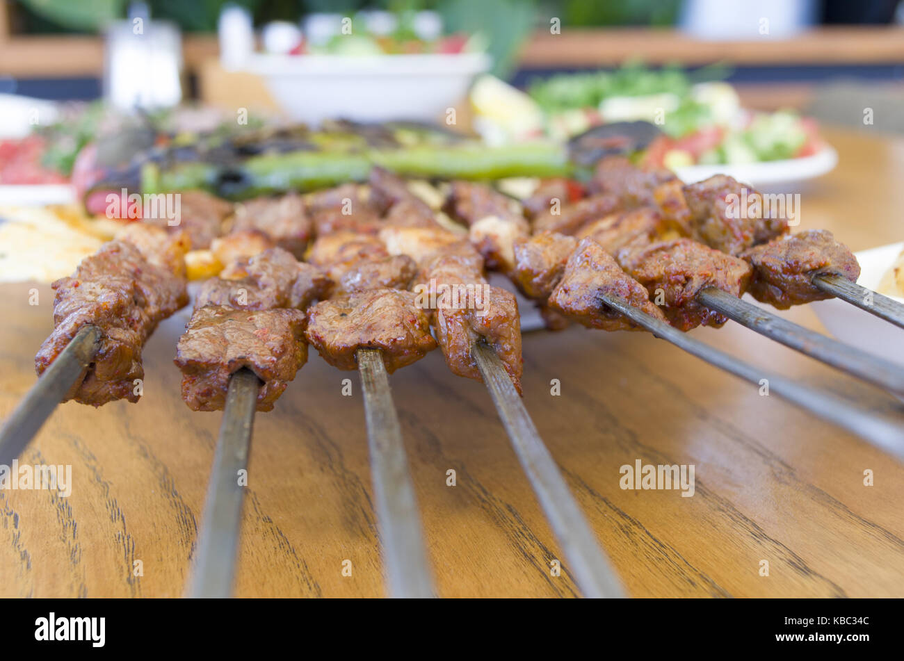 shish kebabs menu and vegetables Stock Photo - Alamy