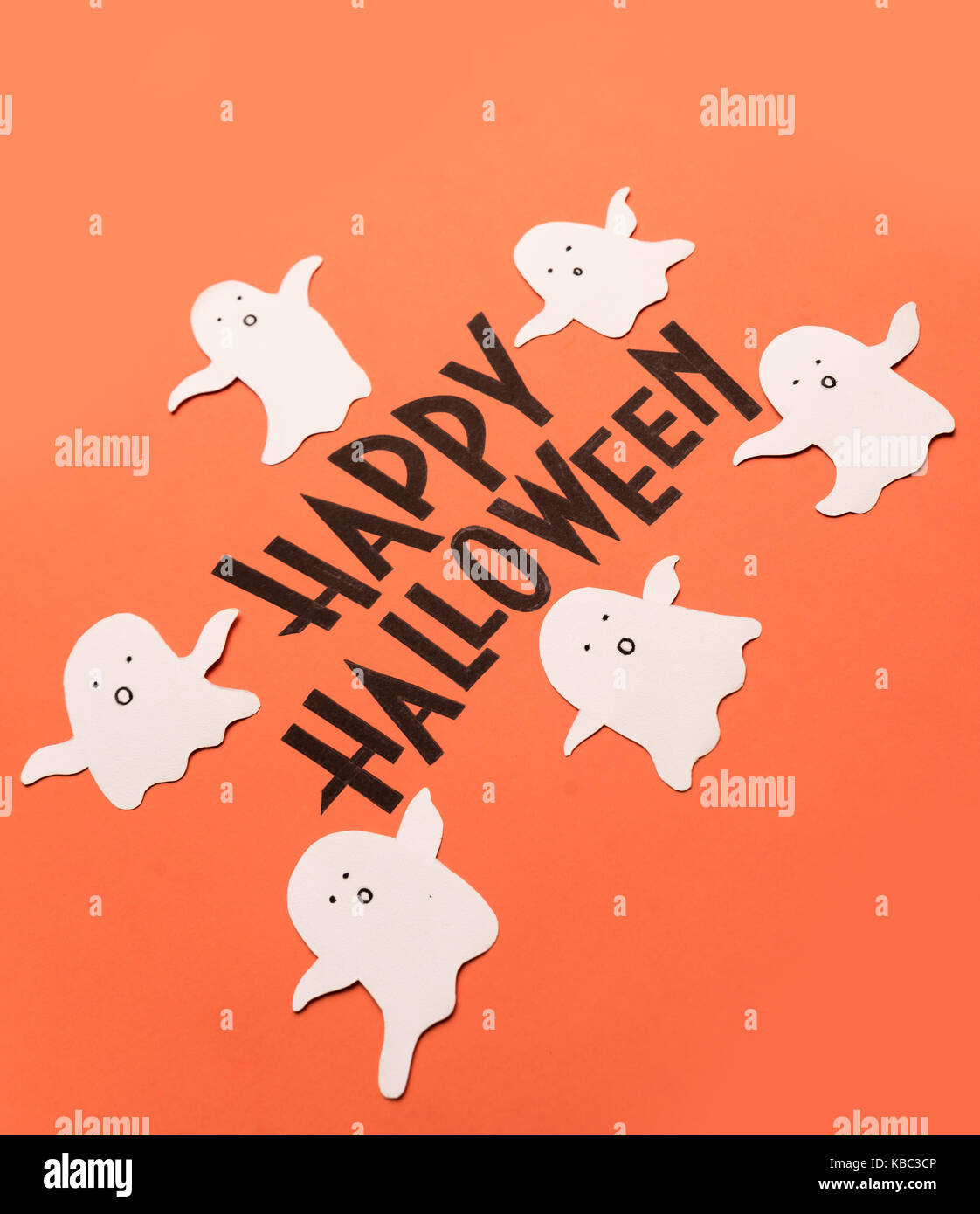 Black typeface phrase for halloween logo with ghosts handwritten on ...
