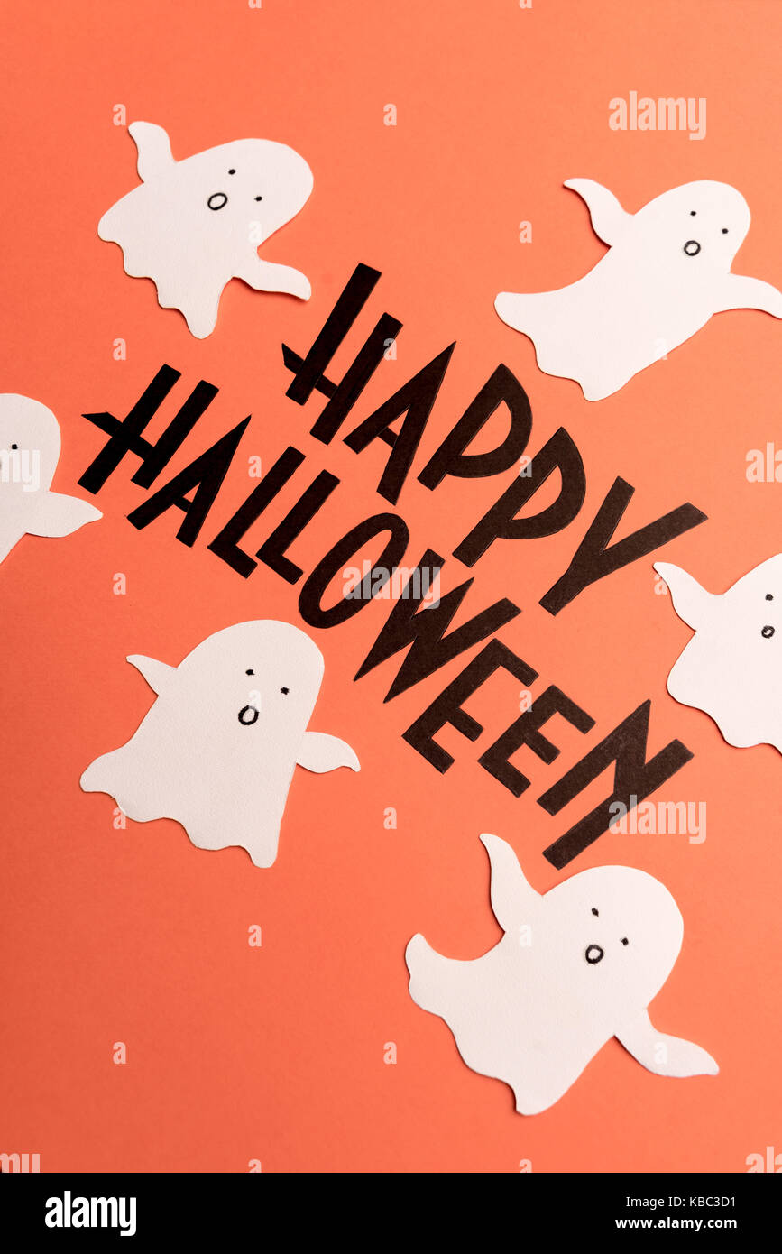 Black typeface phrase for halloween logo with ghosts handwritten on ...