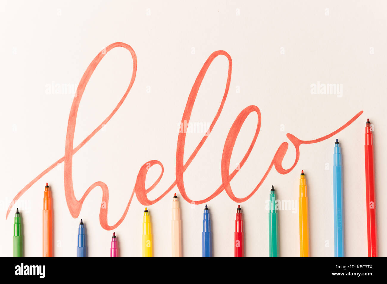 Greeting motivational colorful phrase 'Hello' handwritten with orange ...