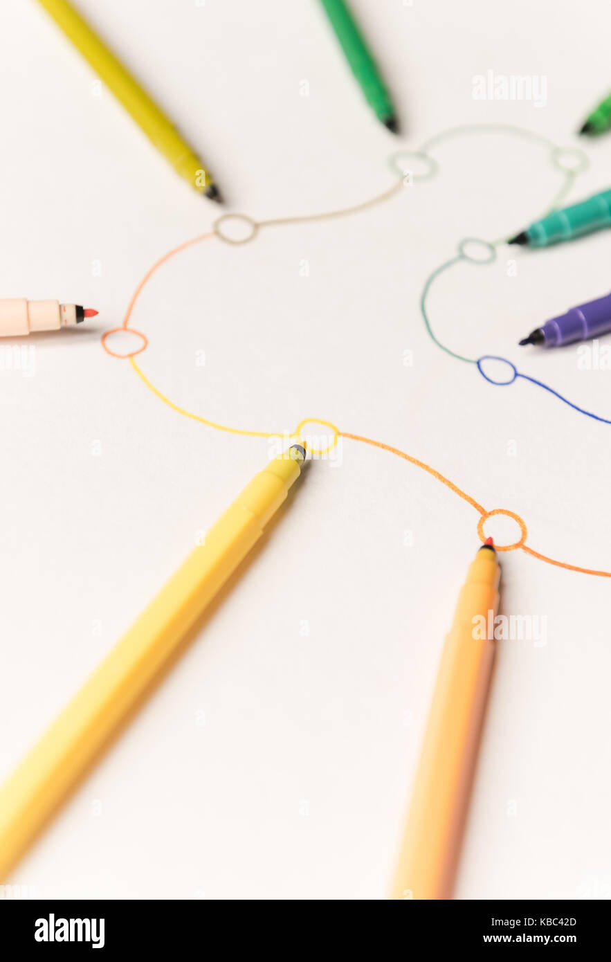 Picture of linear route with points painted with colorful markers on ...