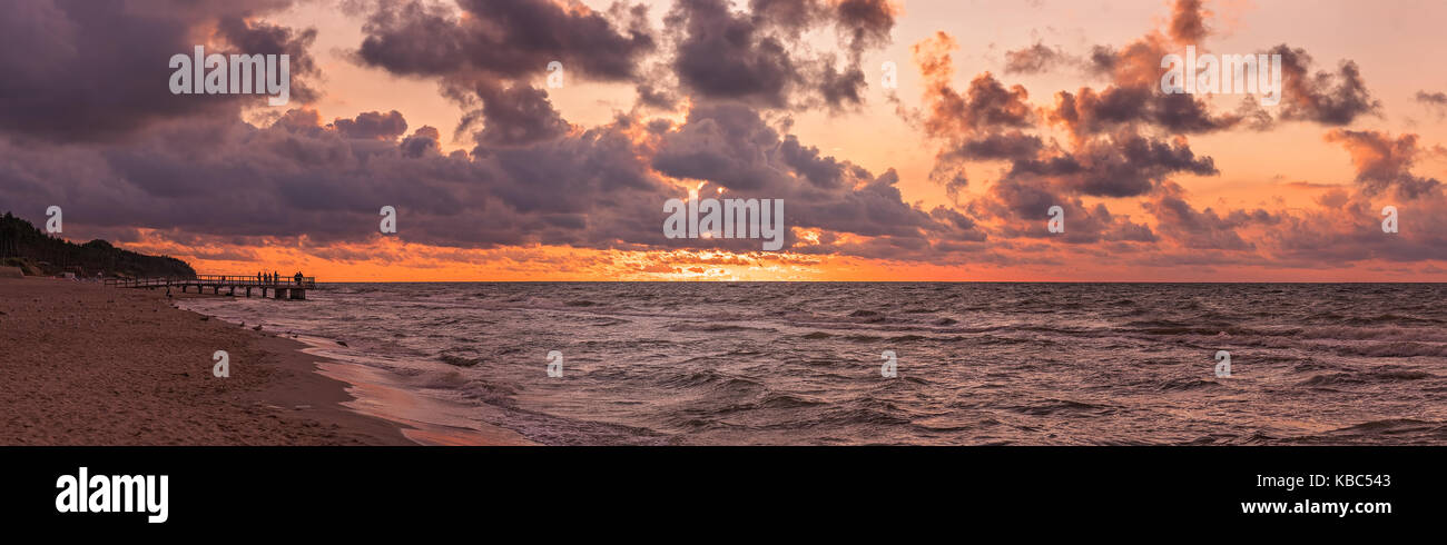 Panoramic picture of a sunset over the sea beach in Sarbinowo,Baltic ...