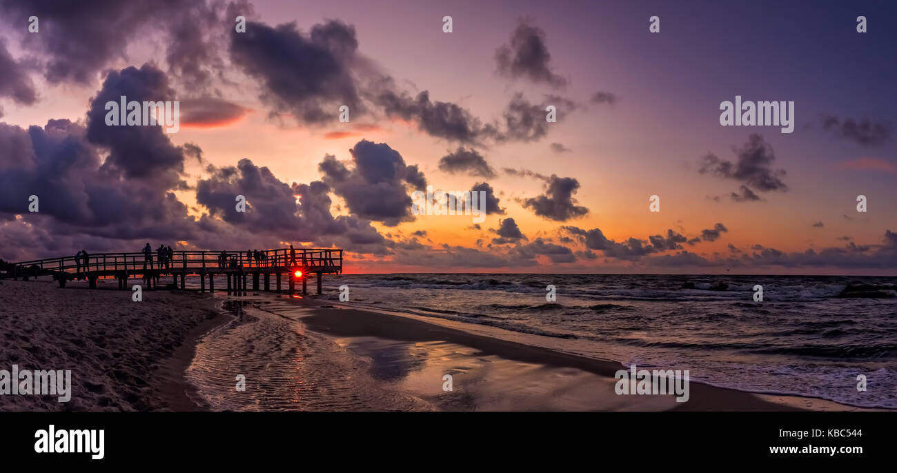 Panoramic picture of a sunset over the sea beach in Sarbinowo,Baltic ...