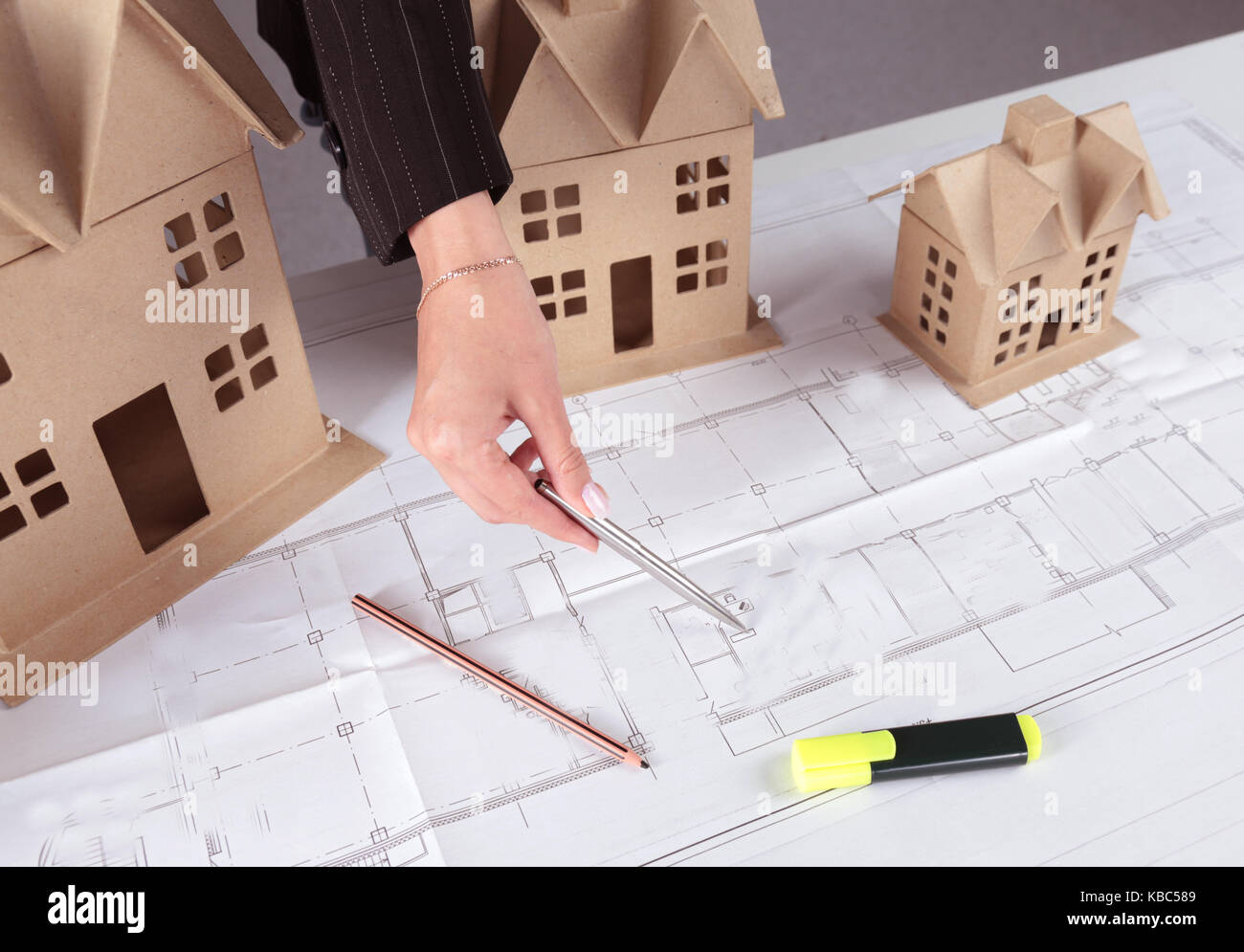 Image of new model house on architecture blueprint Stock Photo - Alamy