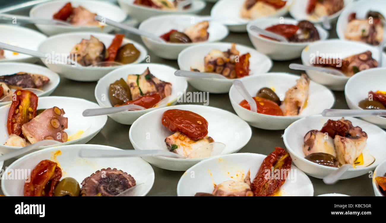 fish appetizer with vegetables in small porcelain bowls Stock Photo - Alamy
