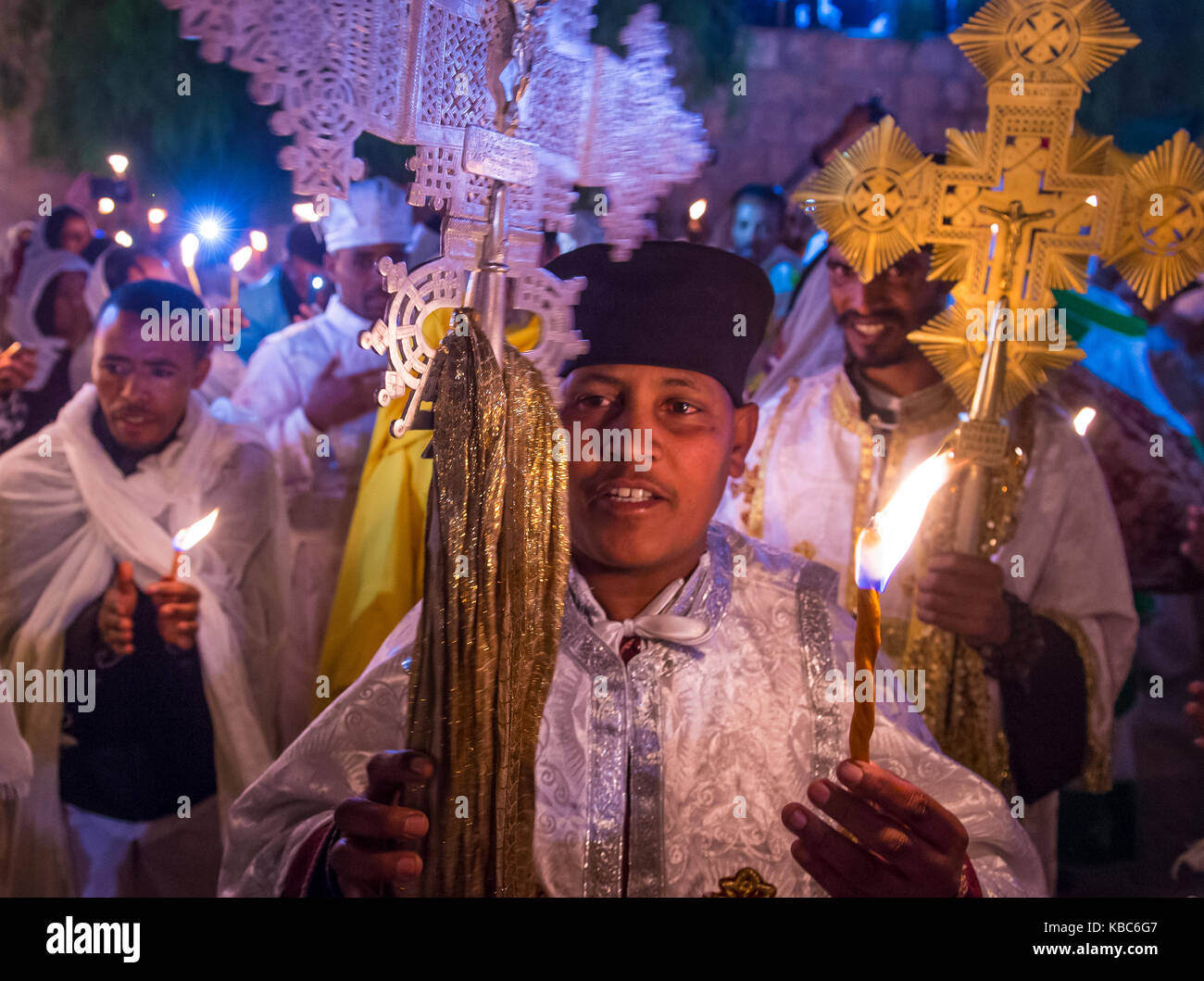Ethiopian Orthodox pilgrims participates in the Holy fire ceremony at ...