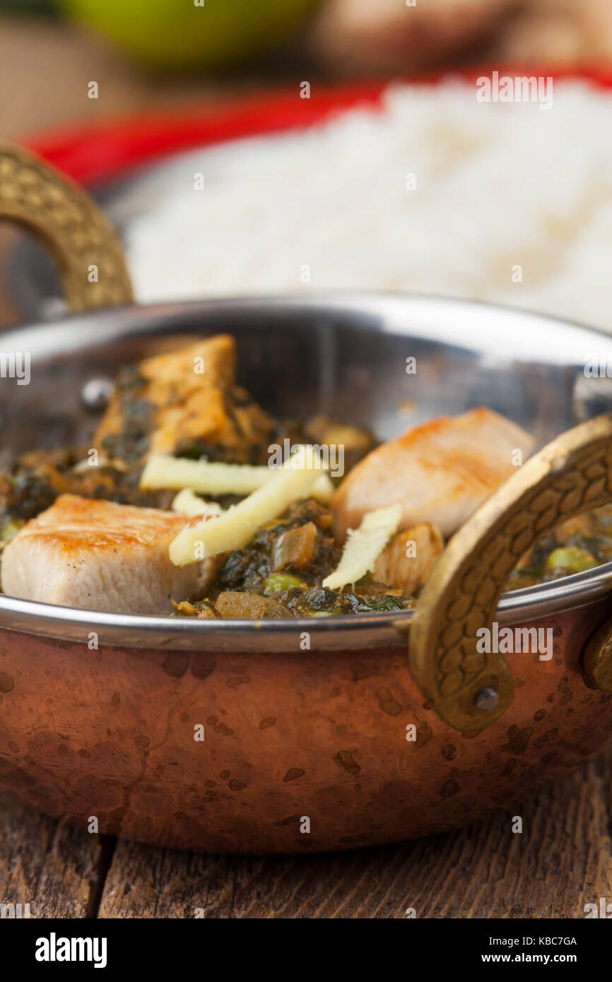 indian murgh palak dish with rice Stock Photo - Alamy