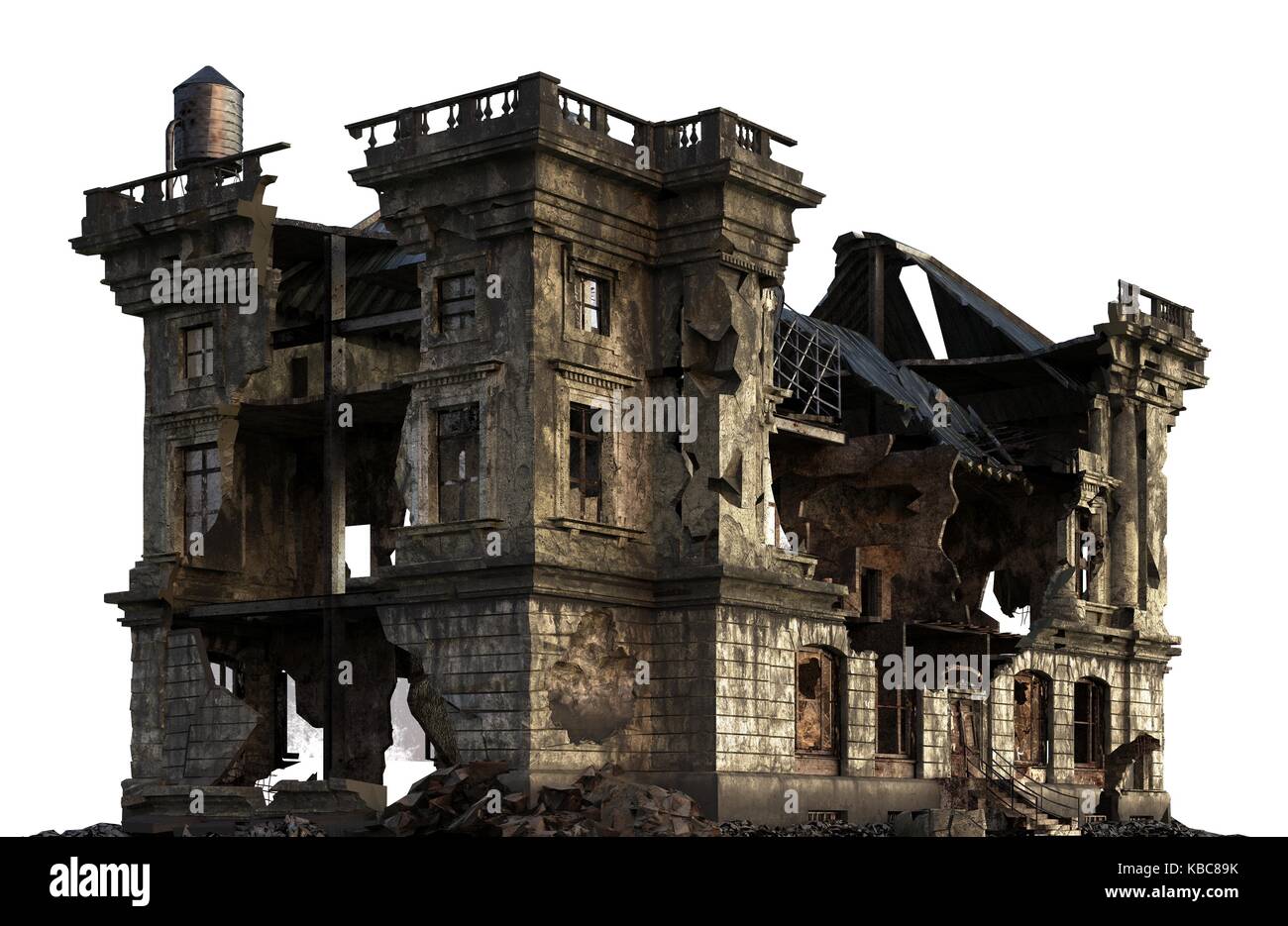 3D illustration ruined building isolated on white Stock Photo - Alamy