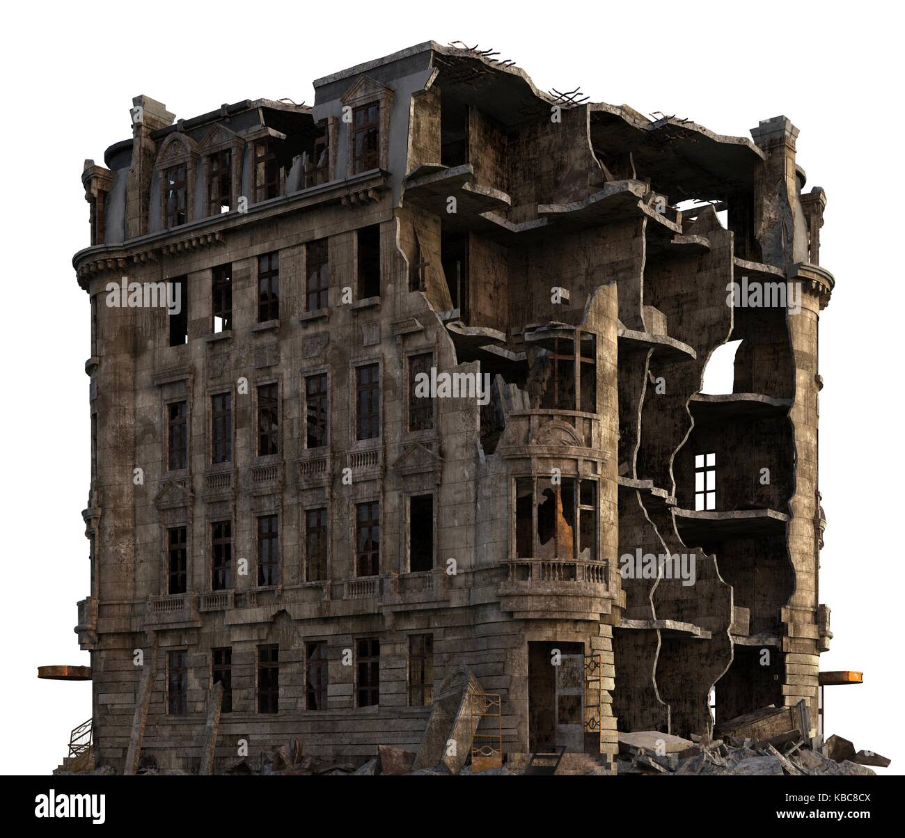 3D illustration ruined building isolated on white Stock Photo - Alamy