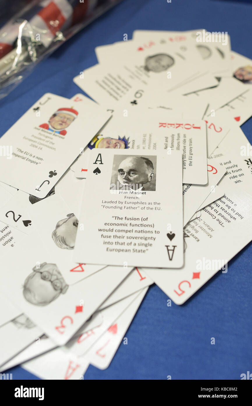 EU themed playing cards at the UKIP National Conference at the Riviera ...