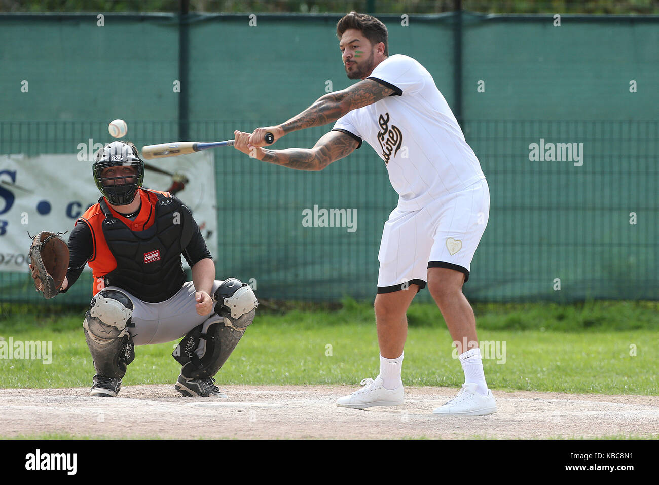 The cast of TOWIE film take part in a Baseball Match. Bobby Norris and ...