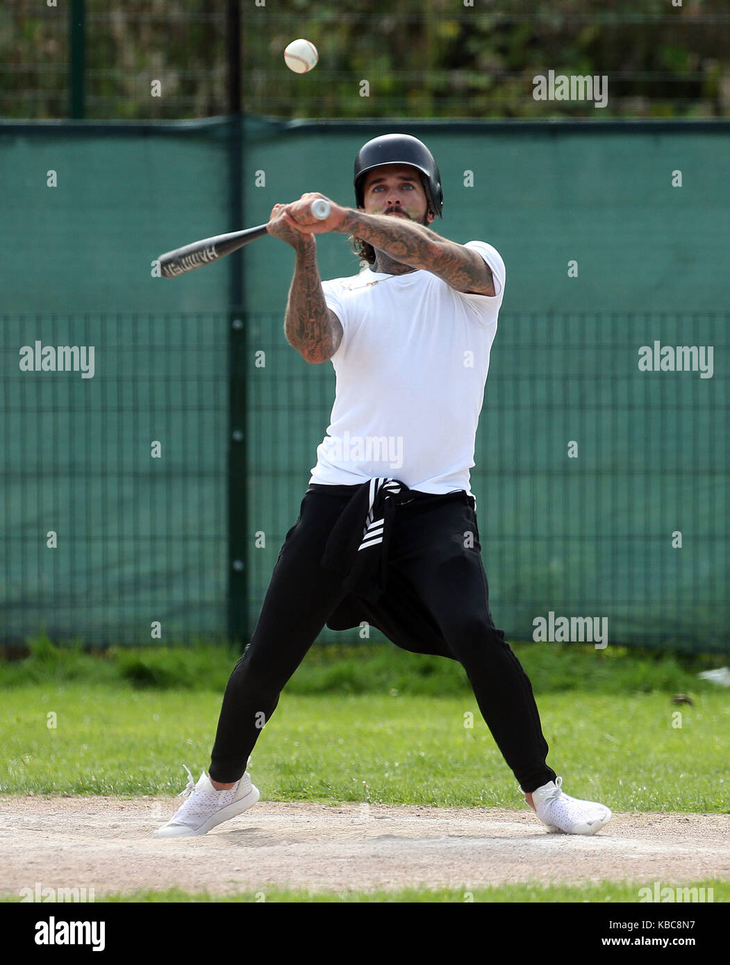 The cast of TOWIE film take part in a Baseball Match. Bobby Norris and ...