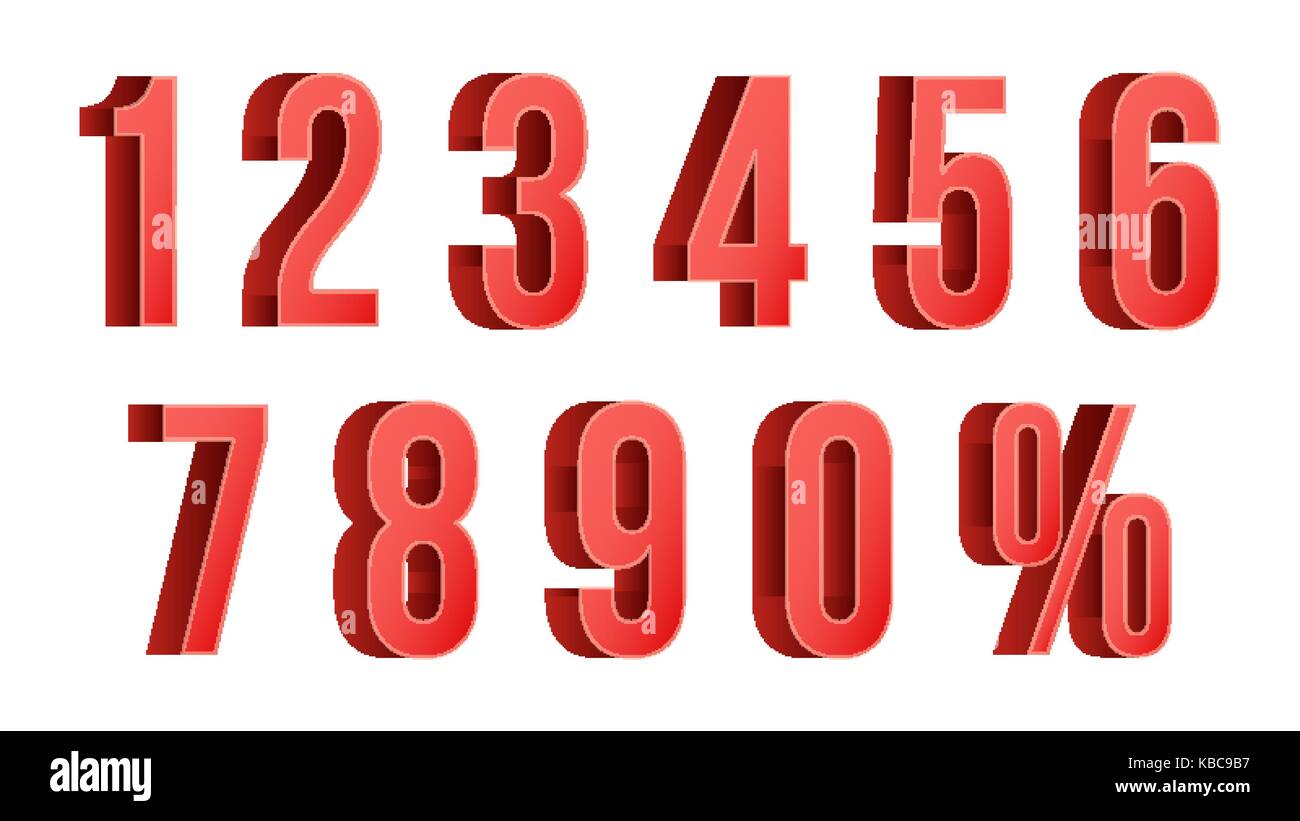 3D Red Discount Numbers Vector. Percent. Numbers From 0 to 9 ...
