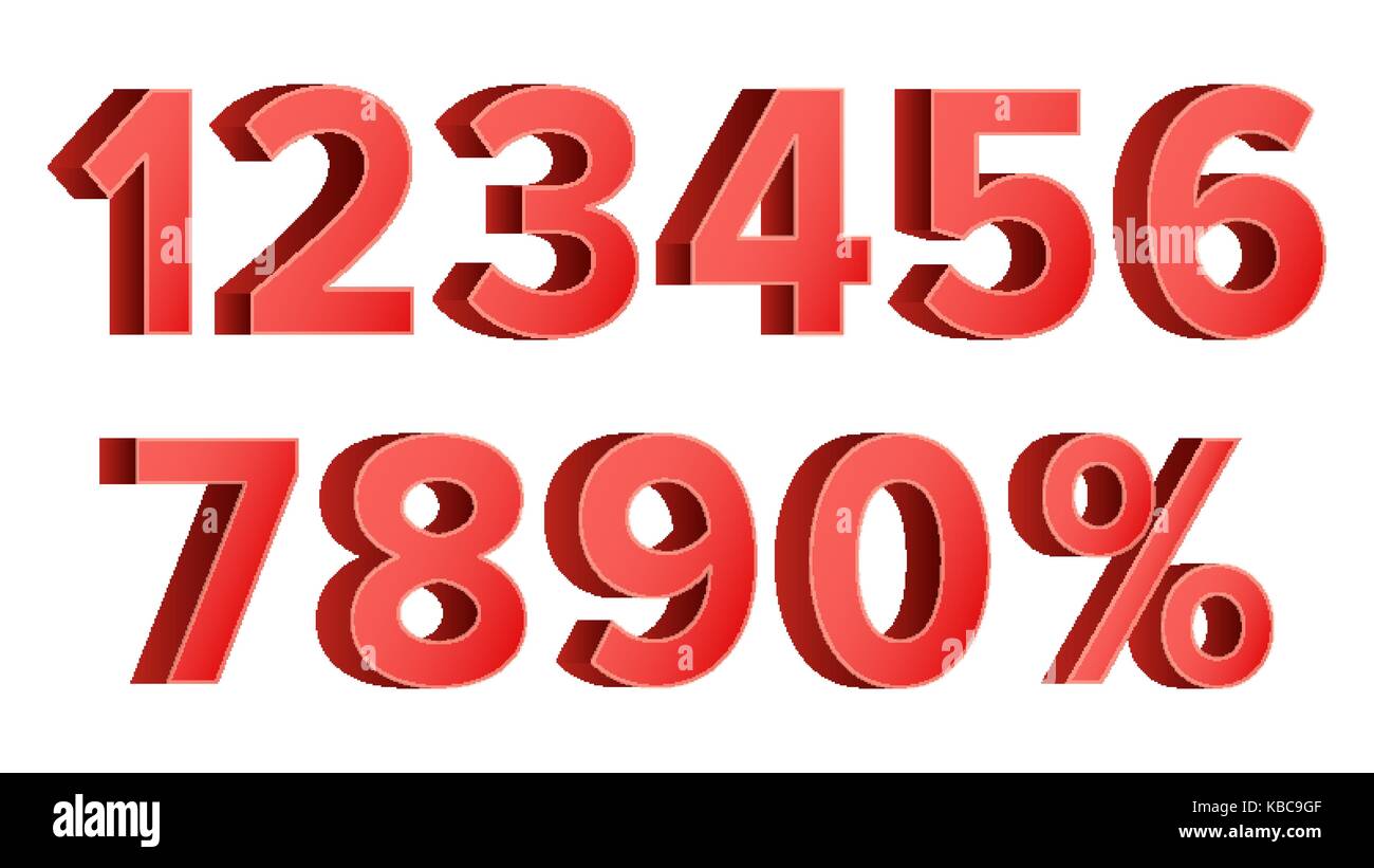 Red Discount Numbers Set Vector. Figures From 0 to 9. Sign Of Percent ...