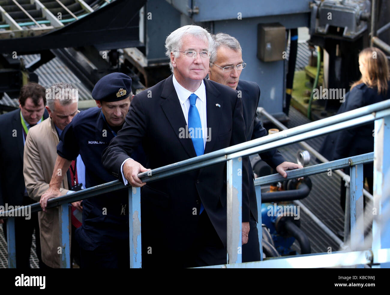 Defence Secretary Sir Michael Fallon during a tour of the Vanguard ...