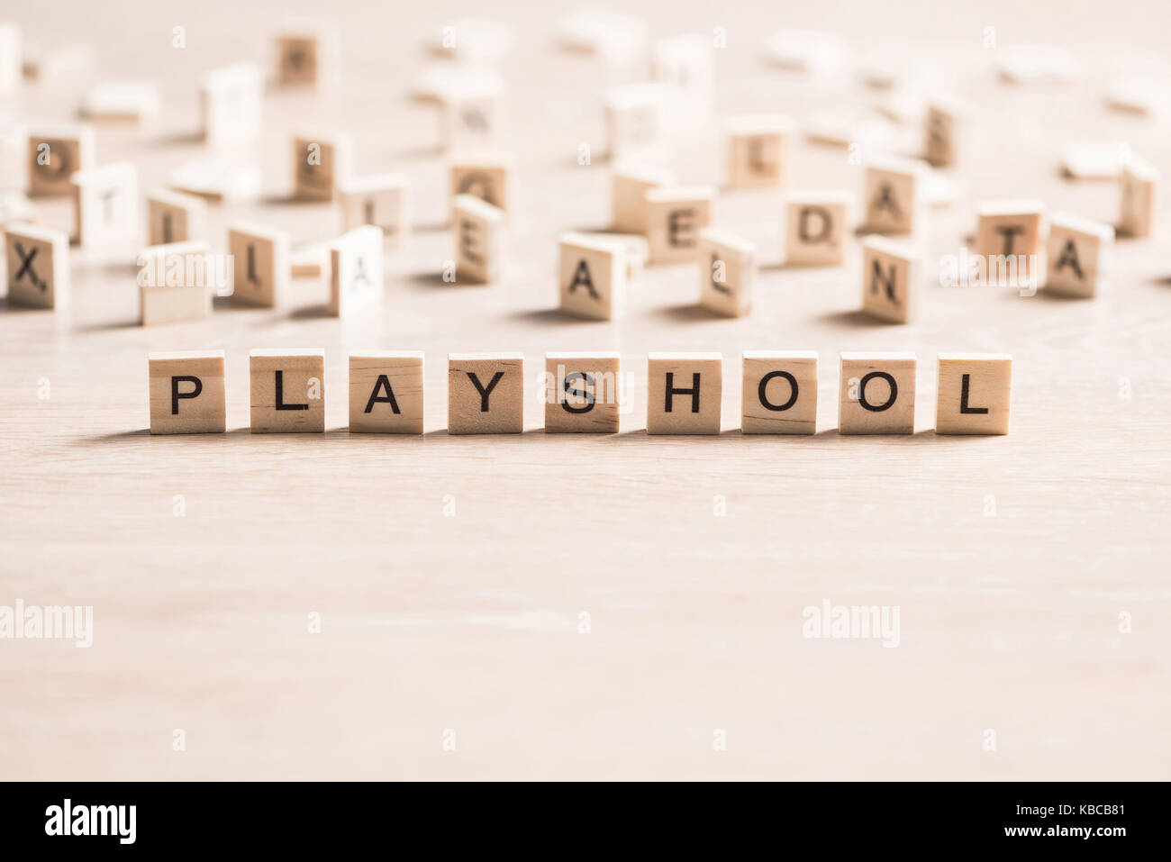 wooden elements with letter collected word playschool Stock Photo - Alamy