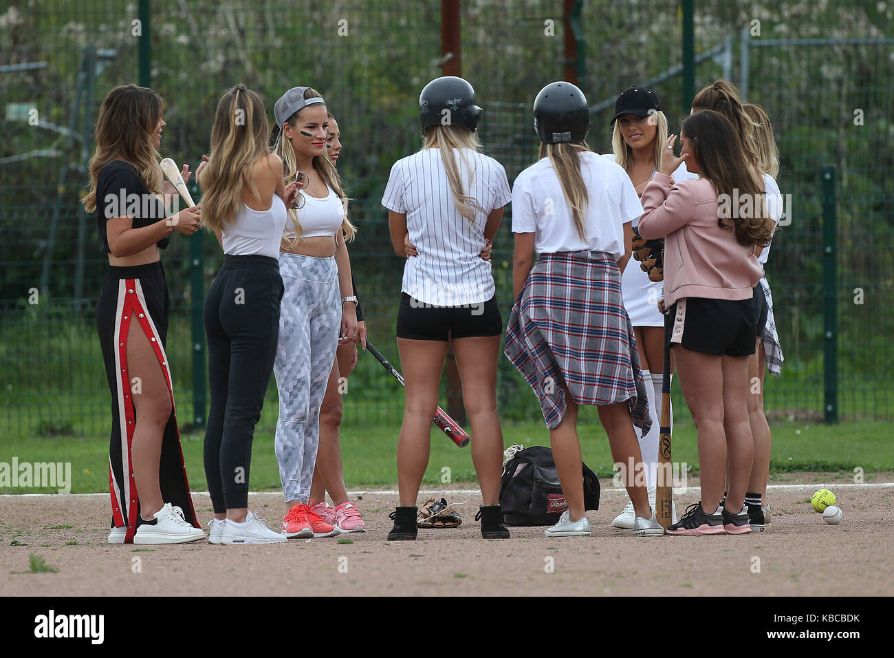 The cast of TOWIE film take part in a Baseball Match. Bobby Norris and ...