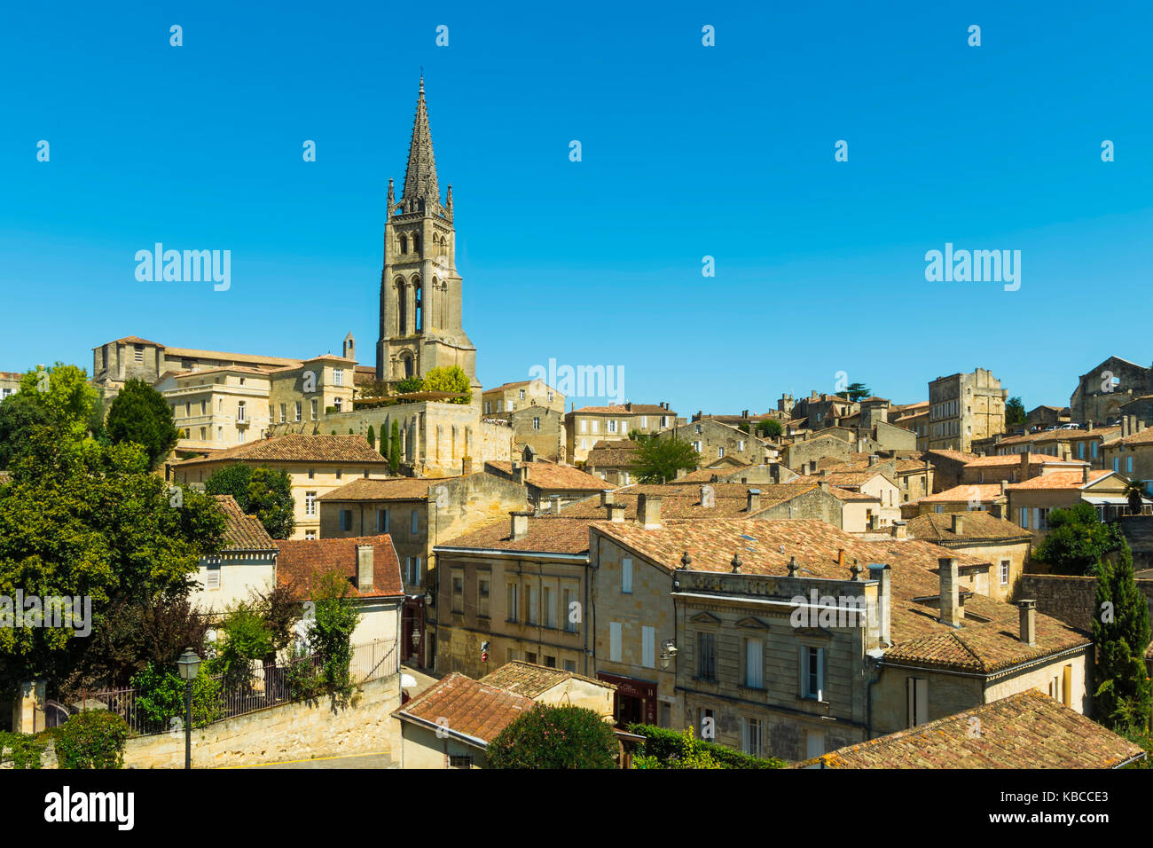 The 53 metre bell tower of the 13th century church in famous Bordeaux ...