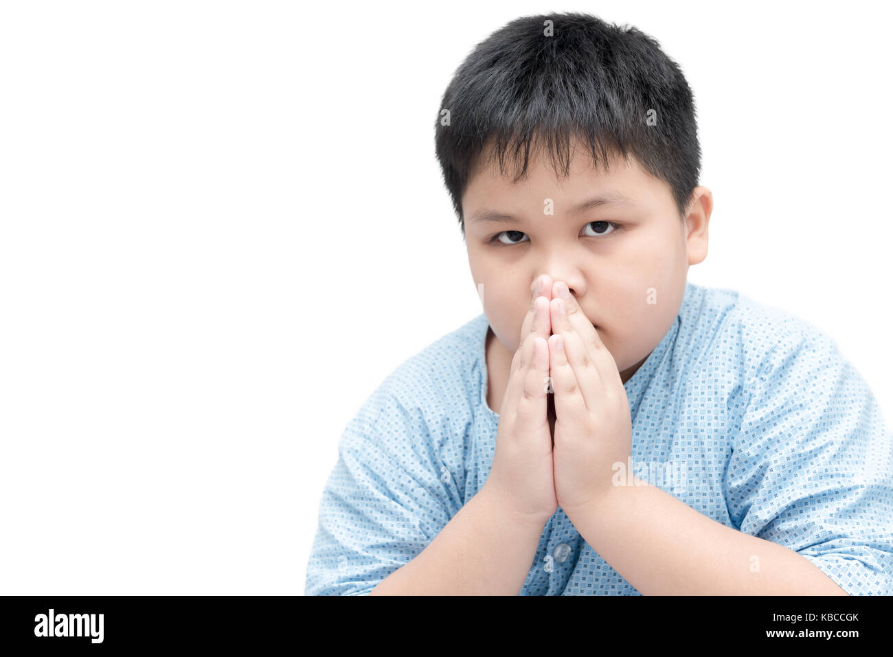 Little asian boy spiritual peaceful praying isolated on white ...