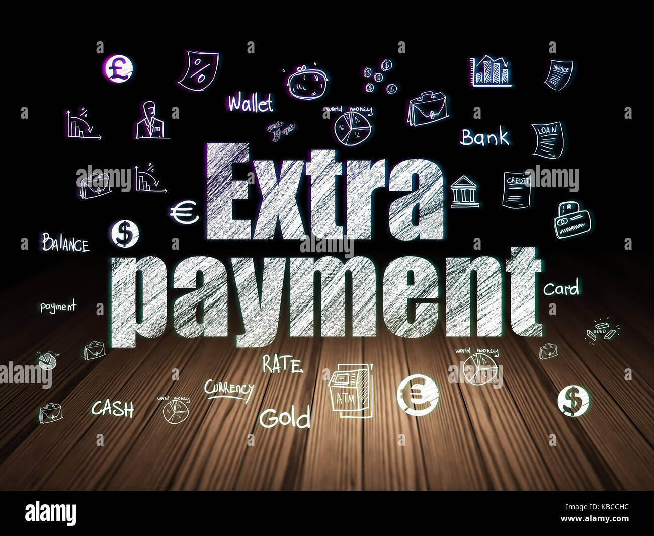 Banking concept: Extra Payment in grunge dark room Stock Photo - Alamy