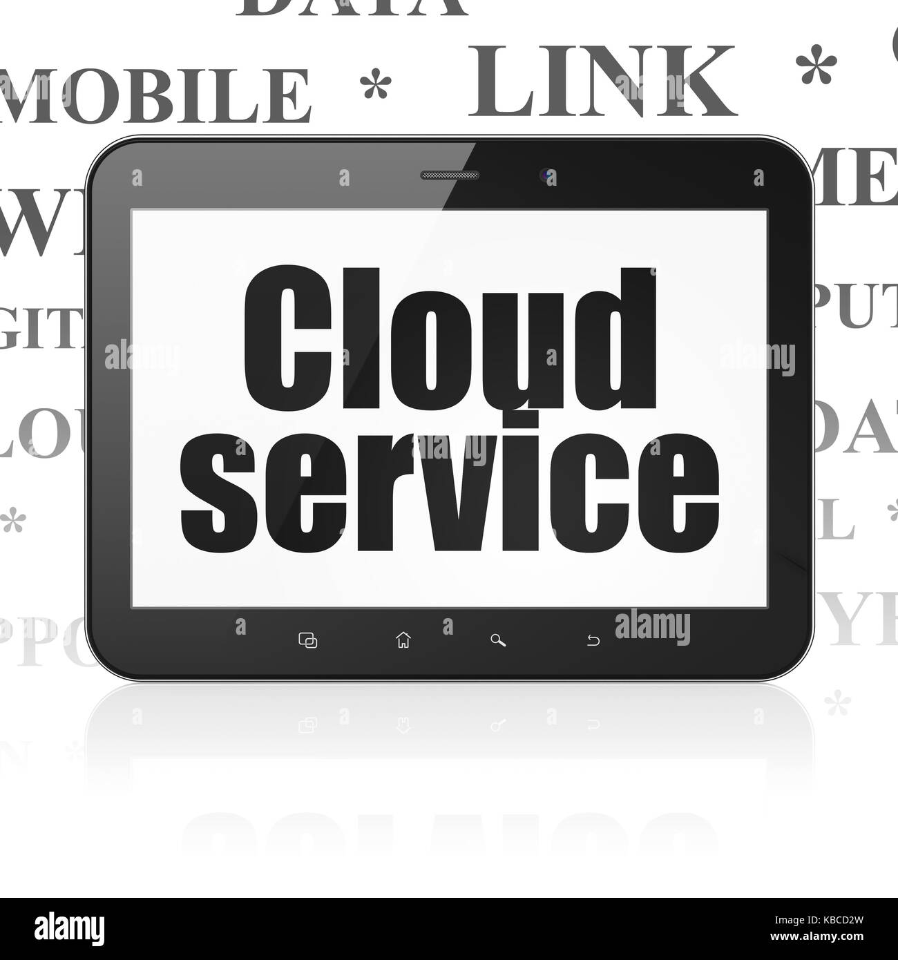 Cloud networking concept: Tablet Computer with Cloud Service on display ...