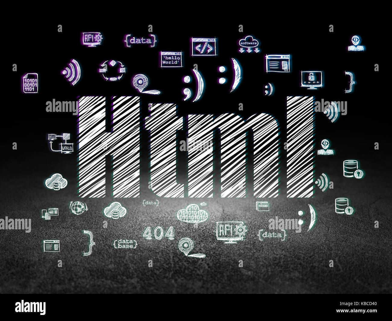 Database concept: Html in grunge dark room Stock Photo - Alamy