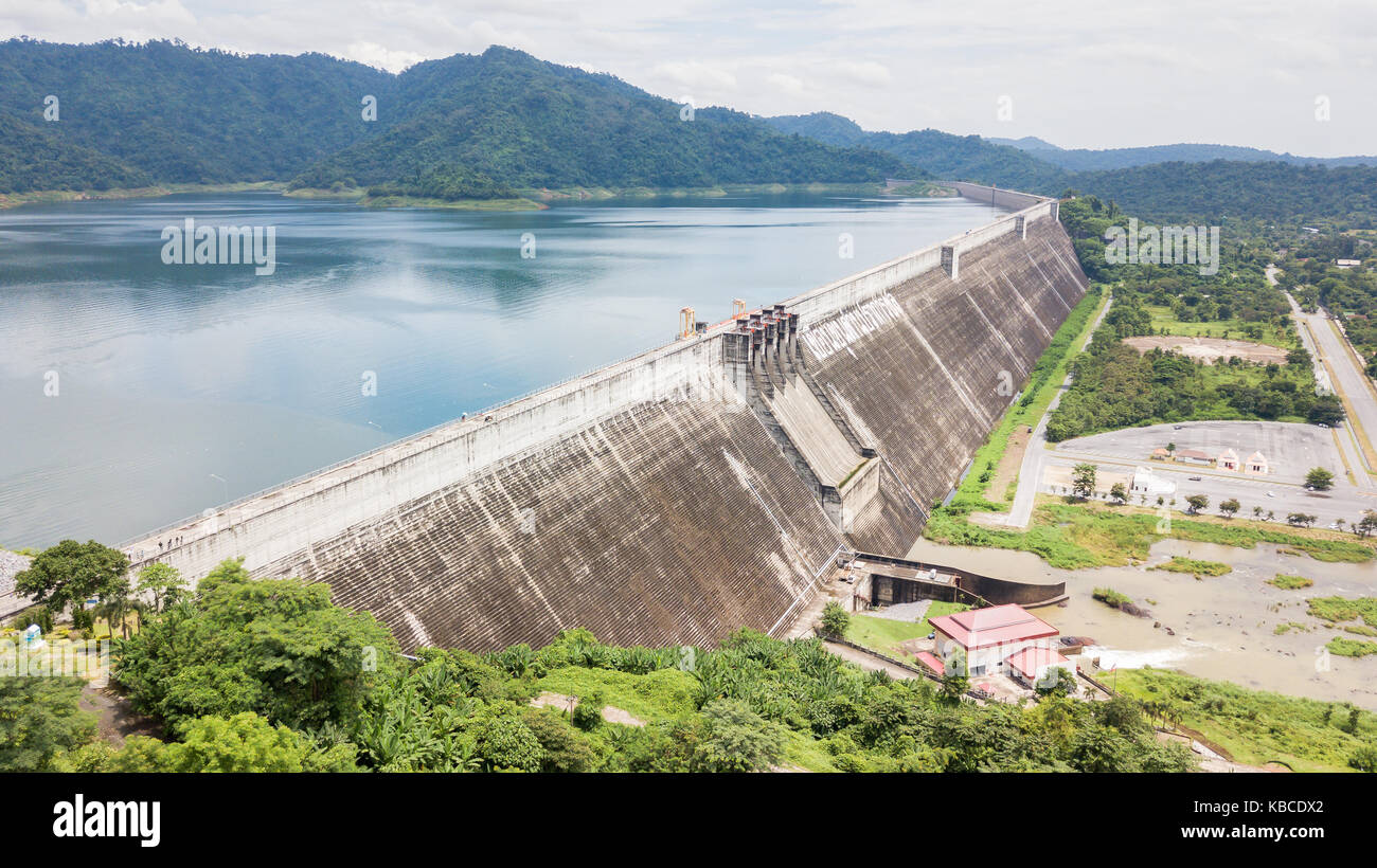 Aerial view of Khun Dan Prakan Chon dam in Nakonnarok province Thailand ...