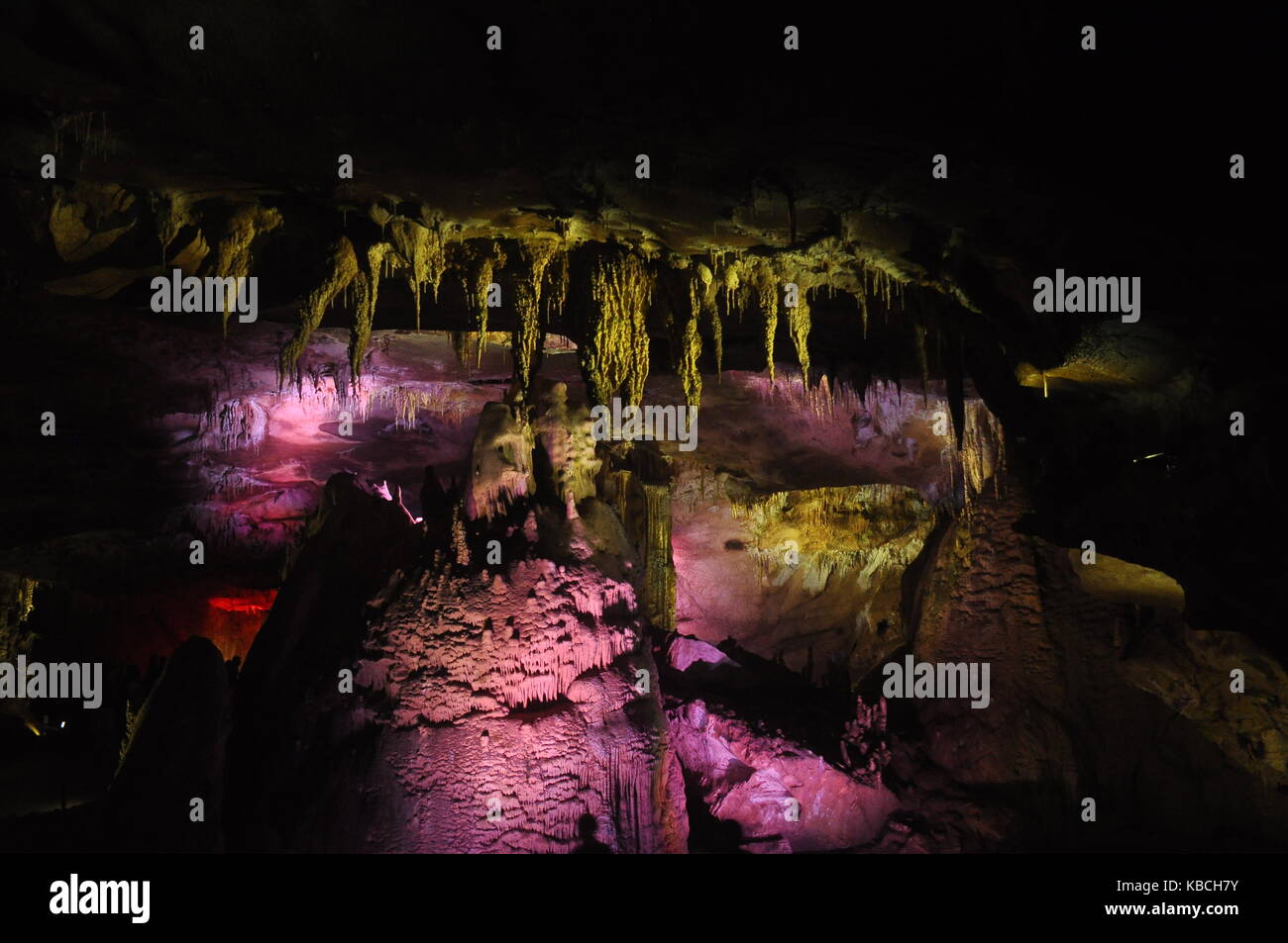Prometheus Cave. Georgia. Stalactites and stalagmites highlighted ...