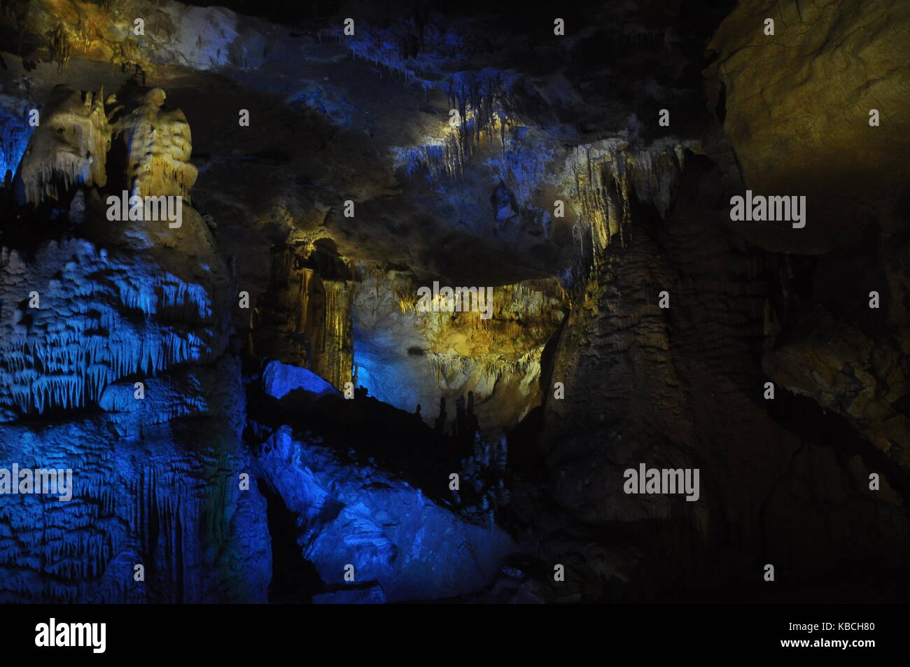 Prometheus Cave. Georgia. Stalactites and stalagmites highlighted ...