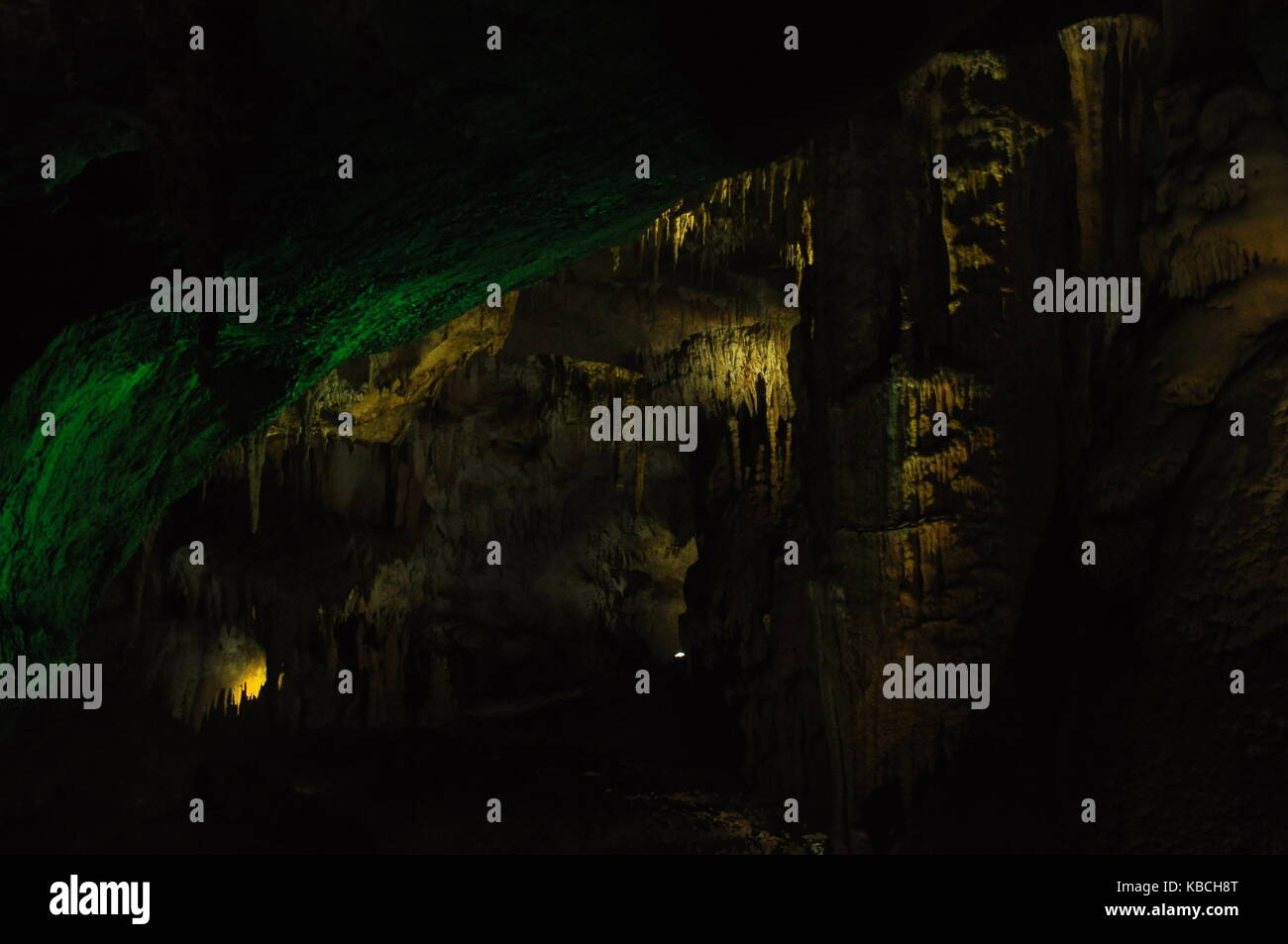 Prometheus Cave. Georgia. Stalactites and stalagmites highlighted ...