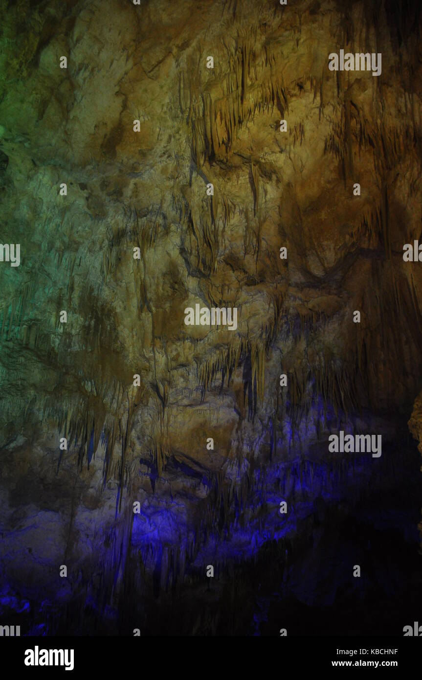 Prometheus Cave. Georgia. Stalactites and stalagmites highlighted ...