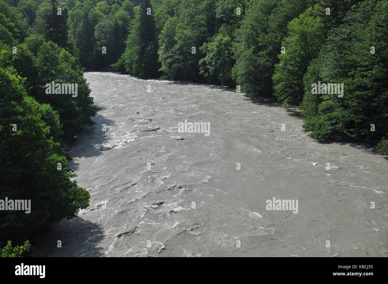 Inguri River. Georgia. Strong current and high level in the river Stock ...