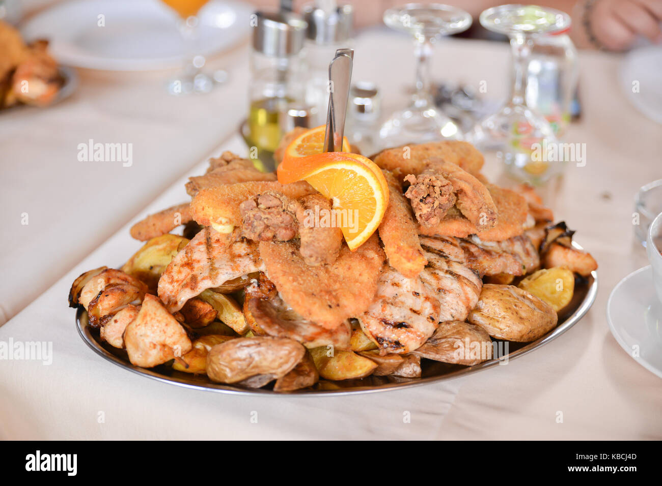 mixture of meat preparations arranged on the table Stock Photo - Alamy
