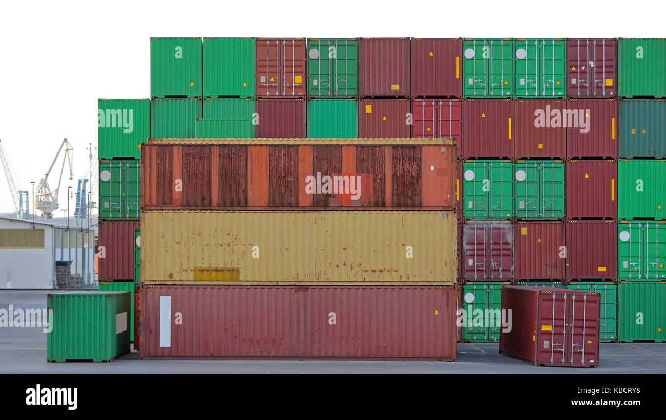 Stack of shipping containers at harbor port Stock Photo - Alamy